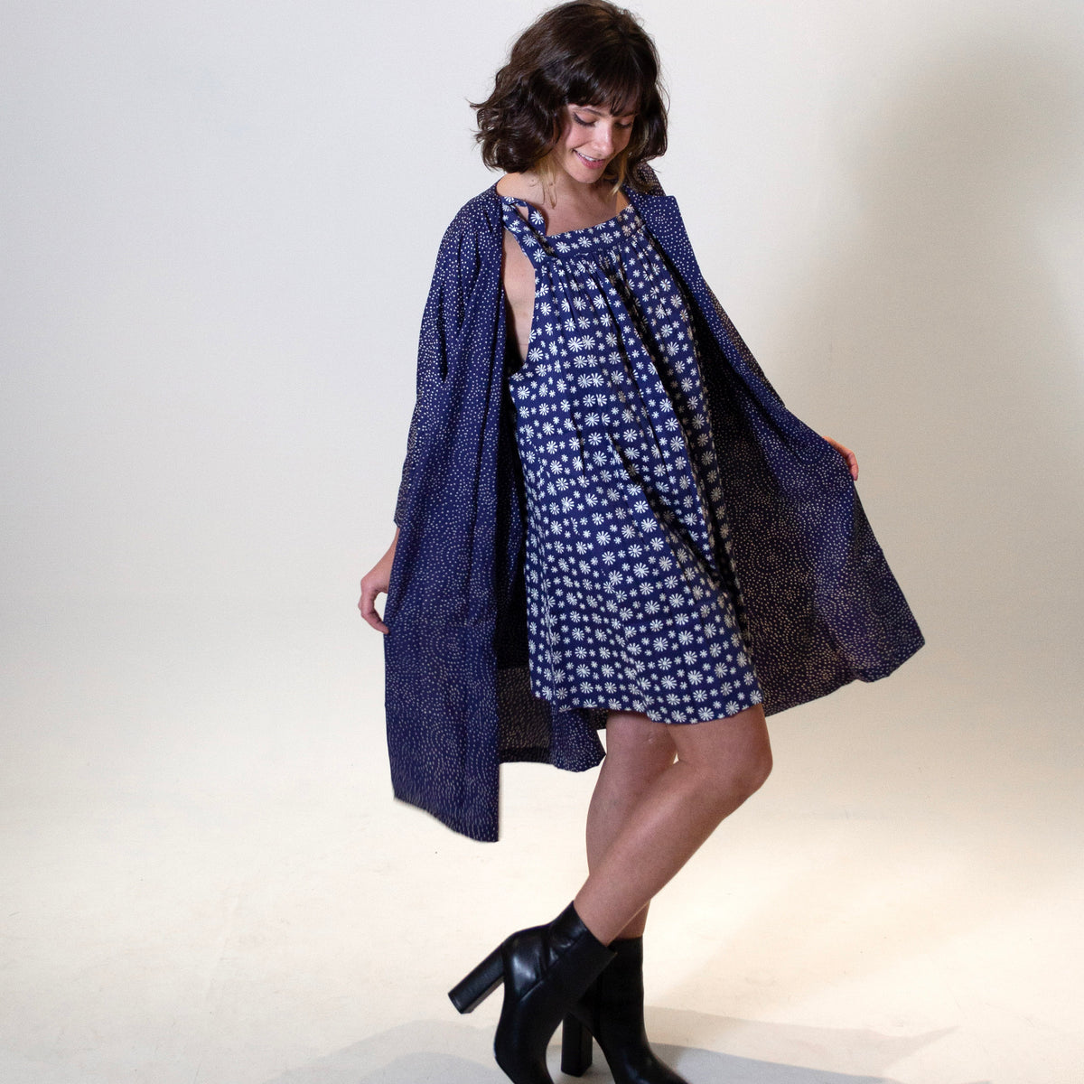 Mimi Shoulder Tie Dress in Indigo Daisy – KateAustinDesigns