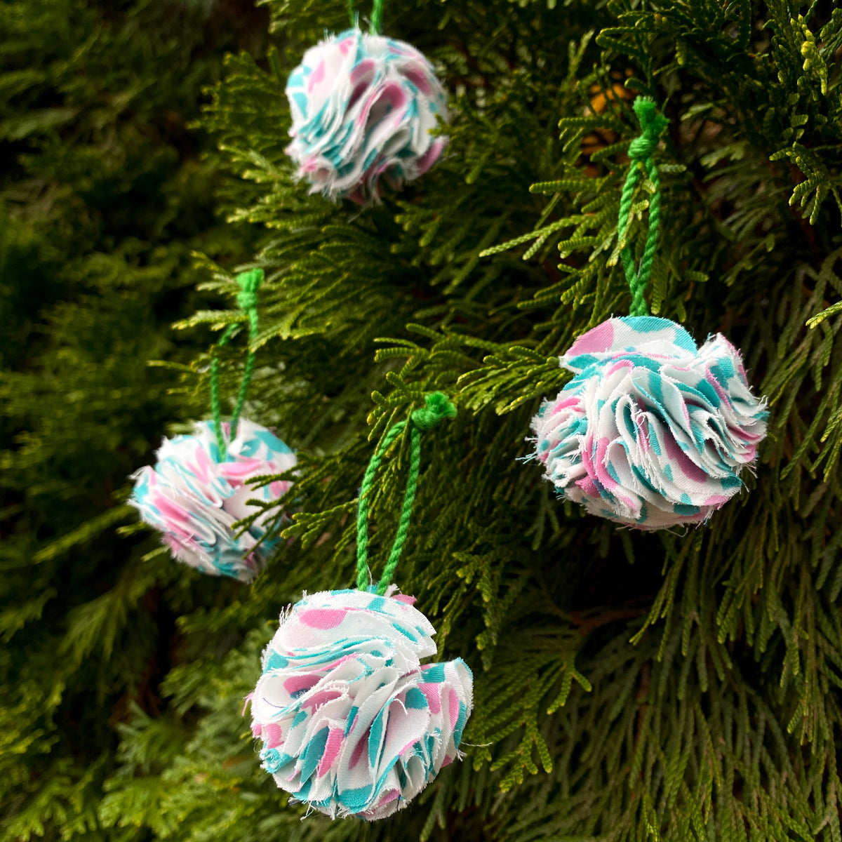 Aqua Cherry Print Tree Ornaments - Pack of Twelve – KateAustinDesigns